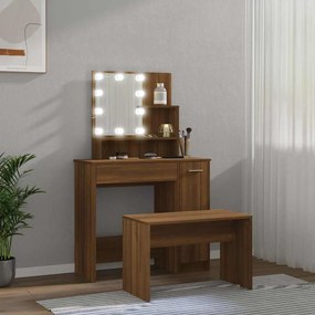 Toaletní stolek sada s LED hnědý dub kompozitní dřevo 3114122