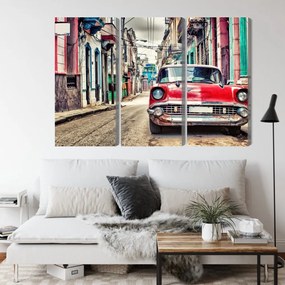 Vícedílný obraz Červené Auto Chevrolet V Retro Stylu Nedostatek Nedostatek Plátno Canvas 60x40