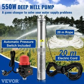 ponorné čerpadlo do hlubokých studní, 550 W 230 V/50 Hz, 50 l/min. 89 m hlava, 20 m