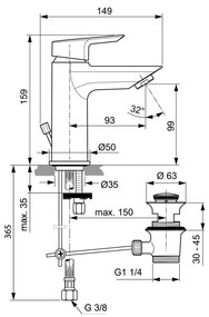 Ideal Standard Tesi- umyvadlová baterie stojánková, 99mm, s odt. garniturou (5l / min) A6557AA