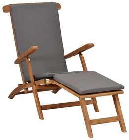 47409 vidaXL Polohovací židle s poduškou tmavě šedá masivní teakové dřevo