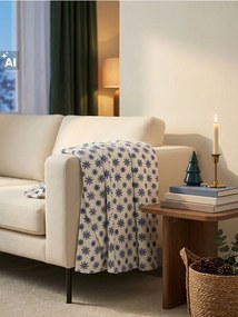 Sinsay - Vánoční deka se vzorem sněhových vloček - námořnická modrá
