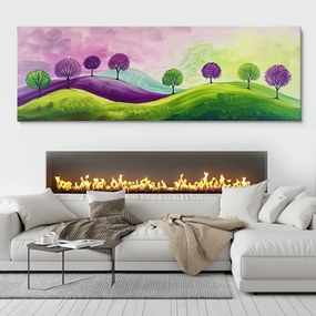 Obraz na plátně - Limetková krajina se stromy FeelHappy.cz Velikost obrazu: 120 x 40 cm