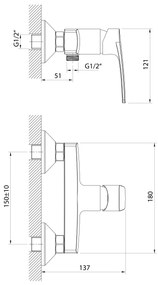 , KORANA nástěnná sprchová baterie, rozteč 150mm, chrom, 10221101