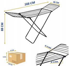 Erga Model 203, sušák na prádlo 178x55x106 cm, černá, ERG-SEP-10SUSST203BLA