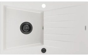 Mexen Cesar, granitový dřez 775x470x190 mm, 1-komorový, bílá s černým sifonem, 6514771010-20-B