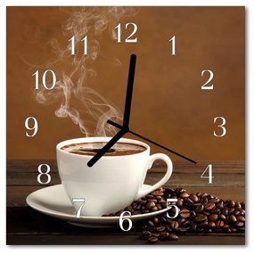 Nástenné skleněné hodiny káva 30x30 cm