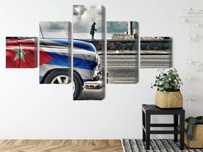 Vícedílný obraz Auto S Kubánskou Vlajkou V Ulicích Havany Nedostatek Nedostatek Plátno Canvas 150x90