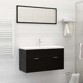Set koupelnového nábytku - s umyvadlem a baterií - 91 cm - dřevotříska | černý