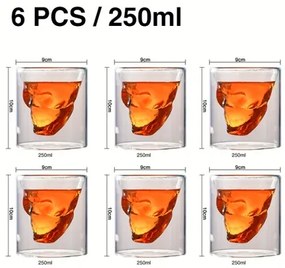 Panákové sklenice ve tvaru lebky Set: 6 ks 250 ml
