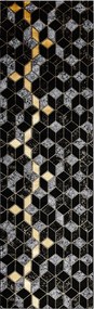Behúň Gloss 400B 86 3D geometric black/gold, 70x300, čierna, obývacia izba, Dywany Łuszczów