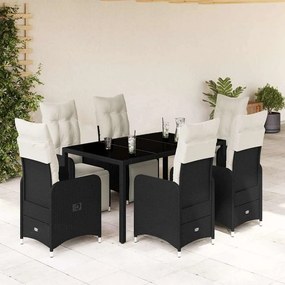 7dílný zahradní bistro set s poduškami černý polyratan 3277138
