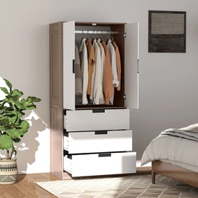 HOMCOM Moderní Šatní Skříň pro Dospělé s 3 Zásuvkami a Zavěsným Tyčí, Rozměry 80Š x 50H x 180V cm, Hnědá