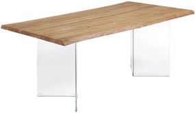 Dubový jídelní stůl Kave Home Lotty 160 x 90 cm se skleněnou podnoží