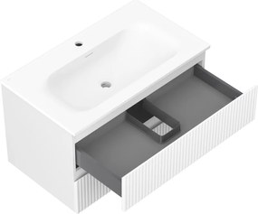 Mexen Rivel, koupelnová skříňka 80 cm s umyvadlem Vela, 2 zásuvky, drážkovaná, bílá matná, 91A20-08047-2-BFF01-W23M01