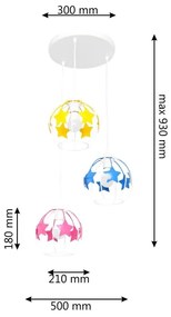 Dětský lustr na lanku STARS 3xE27/15W/230V modrá/růžová/žlutá