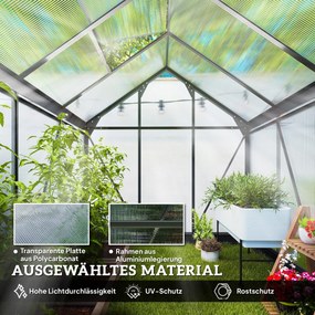 Zahradní skleník Outsunny z polykarbonátu 3,65 m² hliníkový skleník pro zahradu 190 x 192 x 201 cm odolný vůči UV záření, se zpevněným základem, okap…