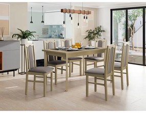 Rozkládací jídelní stůl se 6 židlemi AL08, Barva dřeva: sonoma-L, Potah: Hygge D20
