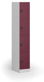 Šatní skříňka s úložnými boxy, 4 boxy, 1850 x 300 x 500 mm, kódový zámek, červené dveře