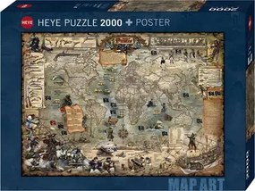 HEYE Puzzle Map Art: Svět pirátů / 2000 dílků / 97 × 69 cm