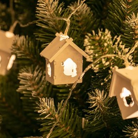 Vánoční světelný řetěz CRALA s dřevěným domečkem bílý
