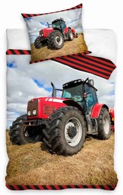 TipTrade s.r.o. Bavlněné povlečení Červený Traktor na poli 140x200 + 70x90 cm