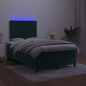 Box spring postel s matrací a LED tmavě zelená 120x200 cm samet 3136056