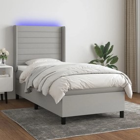 Box spring postel s matrací a LED světle šedá 80x200 cm textil 3138349