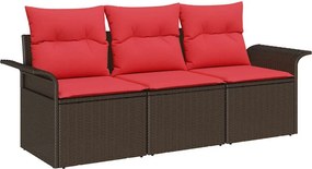 Set pohovek 3 ks 3-Počet míst Hnědá a červená polyratan 3345224