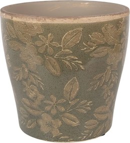 Zelený keramický obal na květináč s květy Timothée L - Ø 14*13 cm