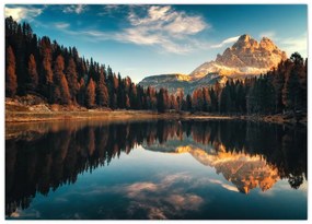 Skleněný obraz - Alpy, Itálie, Dolomity, Lago Antorno (70x50 cm)