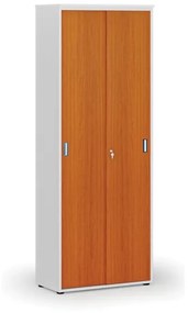 Kancelářská skříň se zasouvacími dveřmi PRIMO WHITE, 2128 x 800 x 420 mm, bílá/třešeň