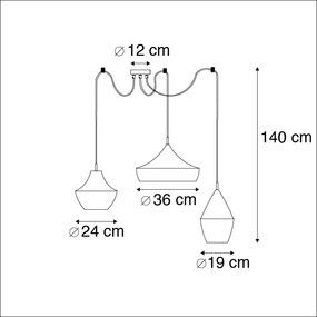 Sada 3 skandinávských závěsných lamp černých se zlatem - Depeche