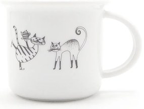 Porcelánový moka hrnek Kočičí páreček, 100 ml – s originální černobílou perokresbou, český design