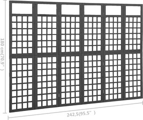 6dílná dělicí stěna / treláž masivní jedle černá 242,5 x 180 cm 316485