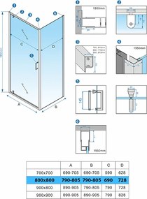 BPS-koupelny Čtvercový sprchový kout HYD-SK04B 80x80 chrom/transparent + vanička HYD-SSV-ST02A černá