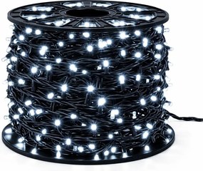 Easy Fix LED světelný řetěz, 100 m, venkovní ledově bílá s FLASH, 600 diod, černý kabel, IP67, cívka