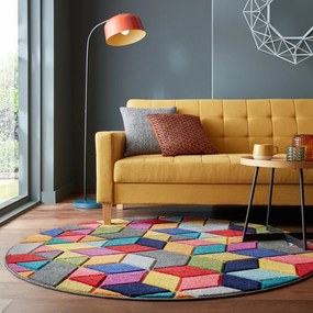 Flair Rugs, Kusový koberec Spectrum Dynamic Multi kruh, 160x160 (průměr) kruh, vícebarevná, ložnice