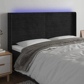 Čelo postele s LED černé 203 x 16 x 118/128 cm samet 3124256