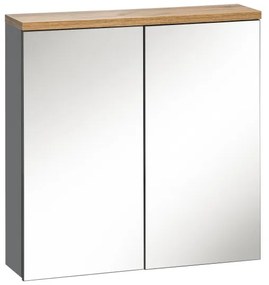 COMAD Závěsná skříňka se zrcadlem - BALI 840 grey, šířka 60 cm, grafit/dub votan