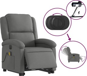 Elektrické zvedací masážní polohovací křeslo tmavě šedé textil 3204201