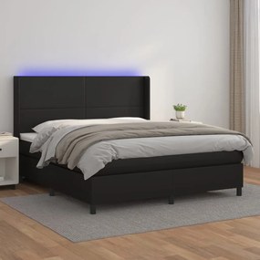 Box spring postel s matrací a LED černá 180x200 cm umělá kůže