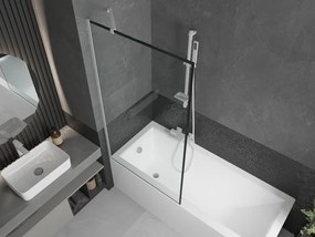 Mexen Next, vanová zástěna 1-křídlová 90 x 150 cm, fixní křídlo, 6 mm čiré sklo s černým vzorem, bílý profil, 895-090-000-00-70-20