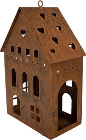 Rezavý svícen ve tvaru domku Rustic Charm - 20*12*29 cm