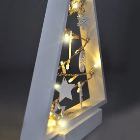 SOLIGHT LED dřevěný vánoční stromek s ozdobami, 15LED, přírodní dřevo, 37cm, 2x AA