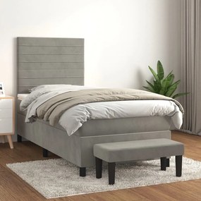 vidaXL Box spring postel s matrací 100x200 cm samet [3137891] Barva: světle šedá