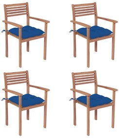 Zahradní židle 4 ks s modrými poduškami masivní teak,  3062314