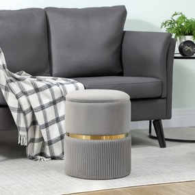 HOMCOM kulatý úložný taburet se sametovým potahem a odnímatelným víkem — 36.1 × 36.1 × 43.9 cm, světle šedý
