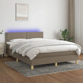 Box Spring Postel S Matrací A Led Textil Taupe Hladké s hřebíky 140 x 200