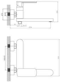 Sapho MIXONA nástěnná vanová baterie, otočné ramínko, chrom MG211